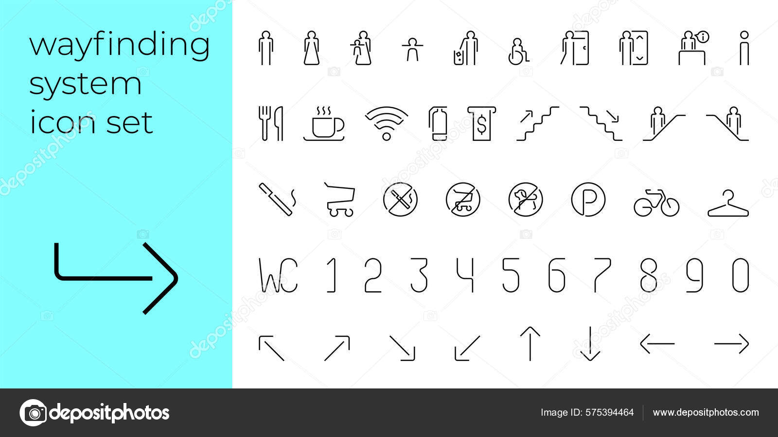 Set Ikon Modern Linier Sistem Wayfind Cara Menemukan Outline Koleksi ...