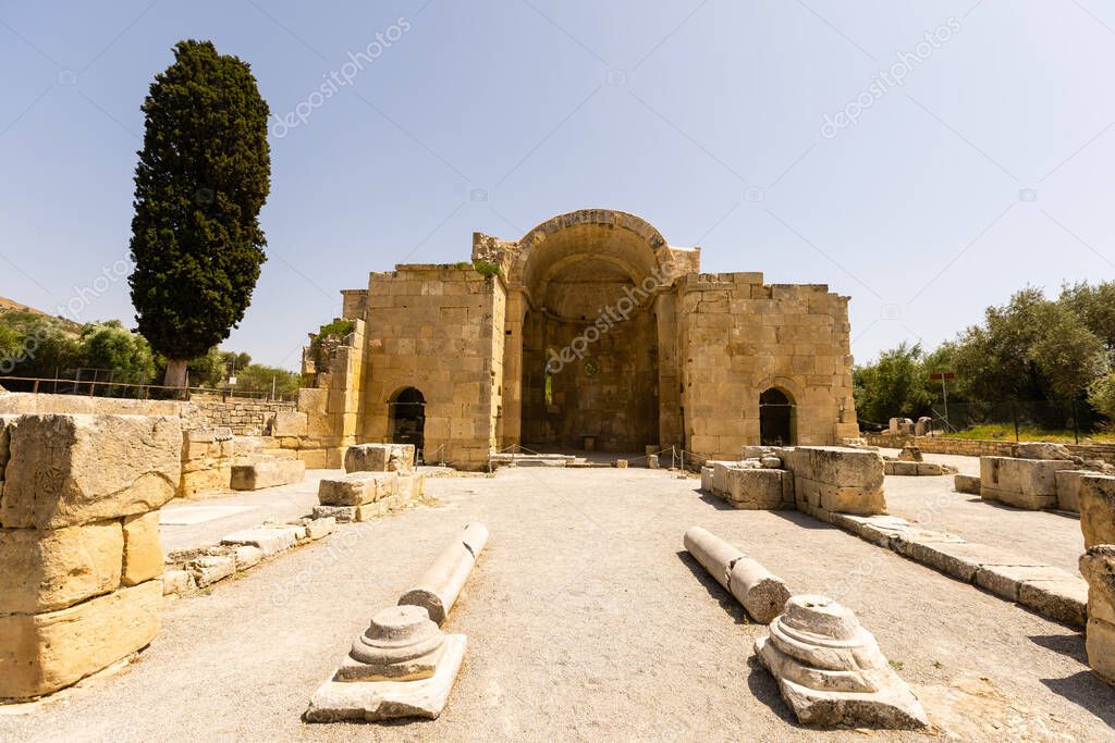 El pretorio, ruinas de la antigua era romana en Gortyna de la isla de ...