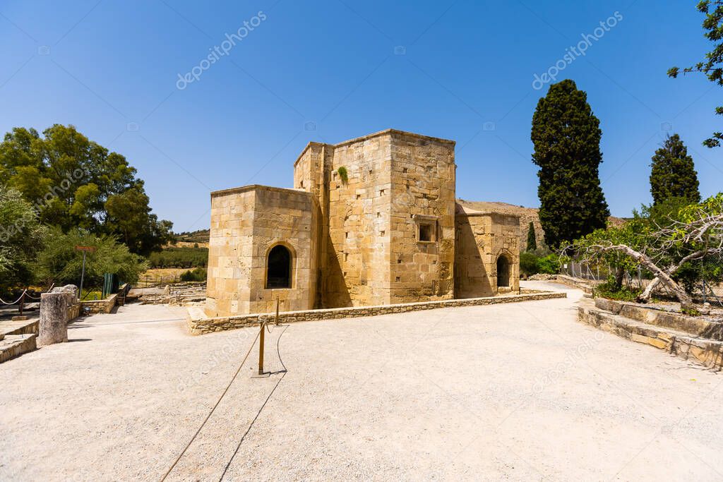 El pretorio, ruinas de la antigua era romana en Gortyna de la isla de ...