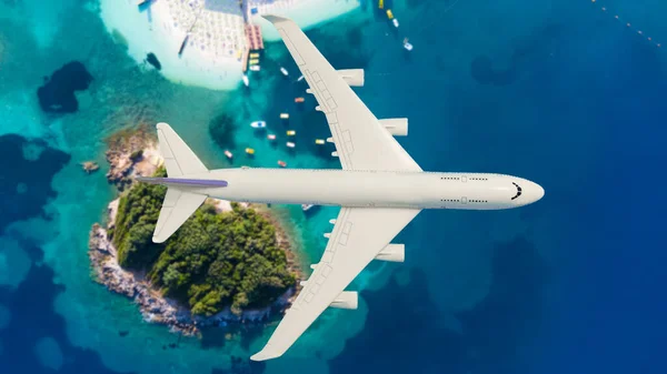 Airplane fly above beautiful nature landscape island, Tourism ...