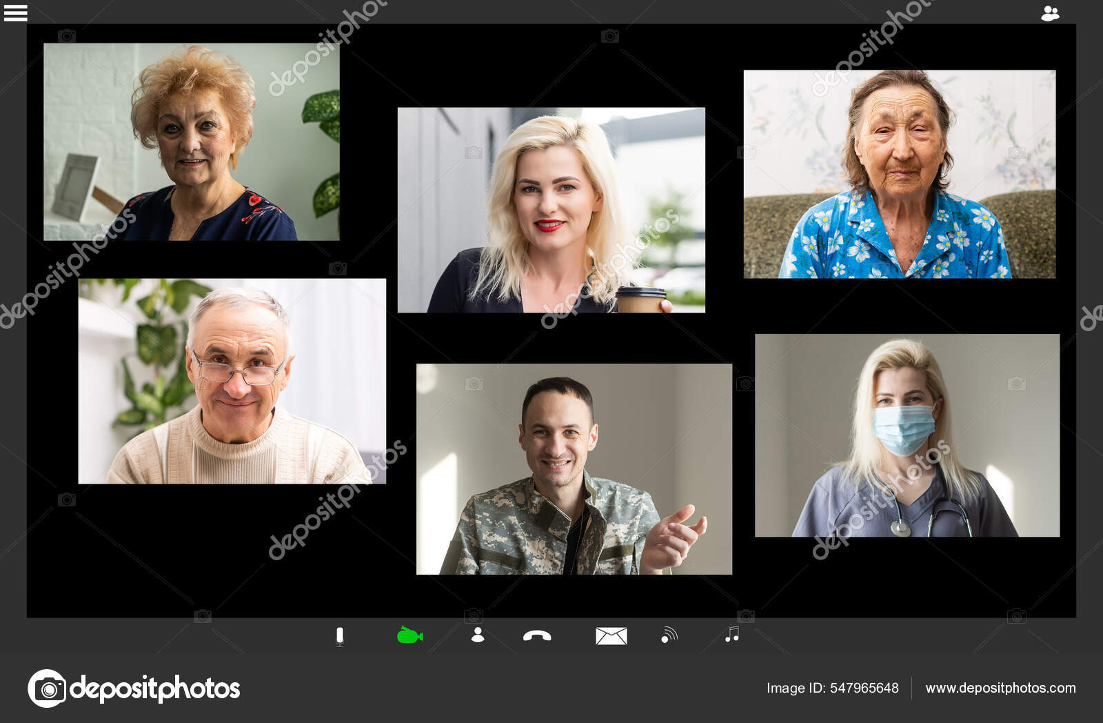 Head shot portraits webcam laptop screen view diverse people using ...