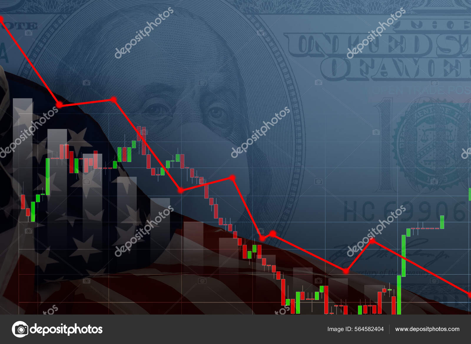 Stock Market Chart on Blue Background. share drop down — Stock Photo ...