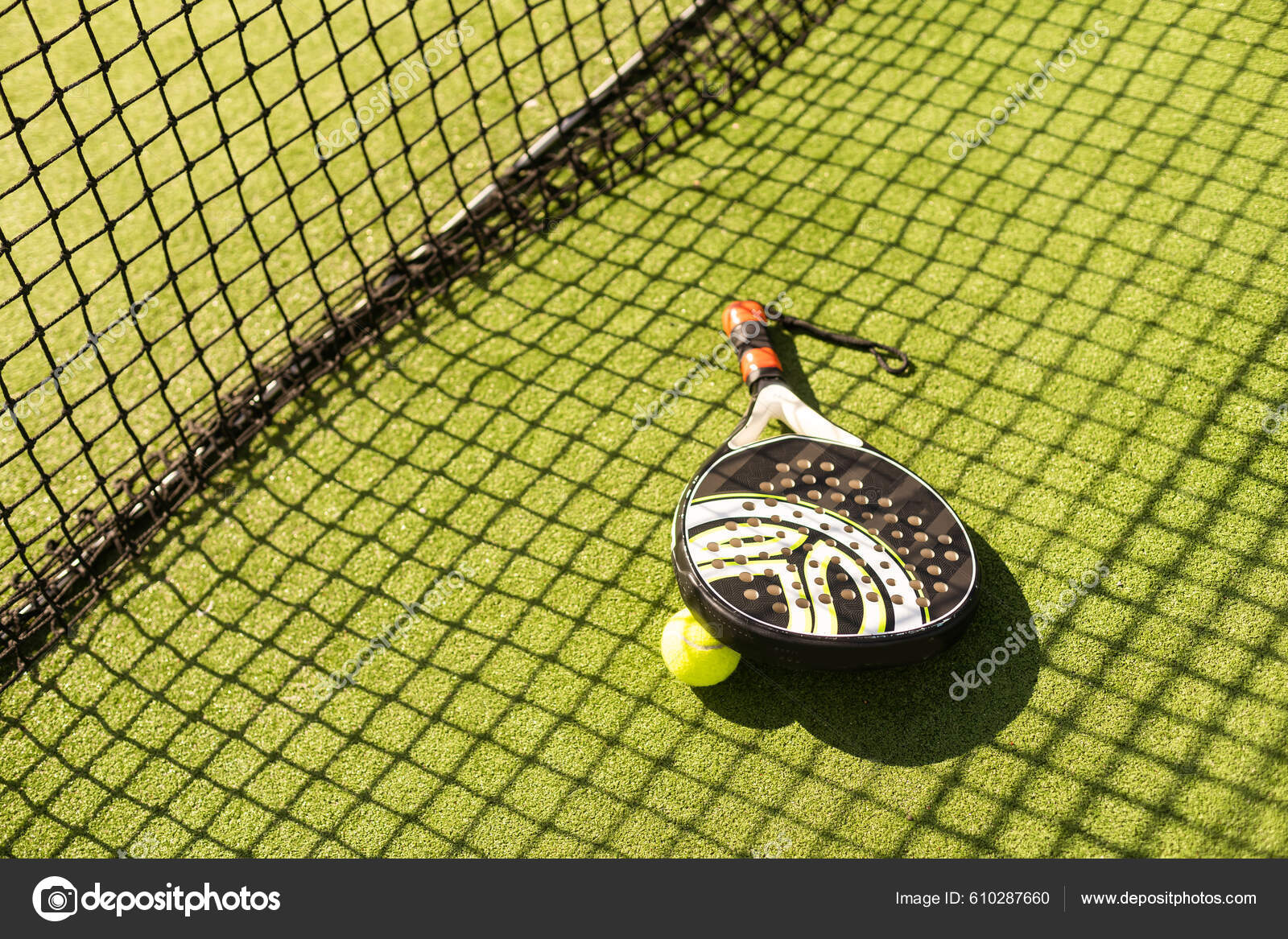 Yellow Balls Grass Turf Padel Tennis Racket Net Green Court Stock Photo ...