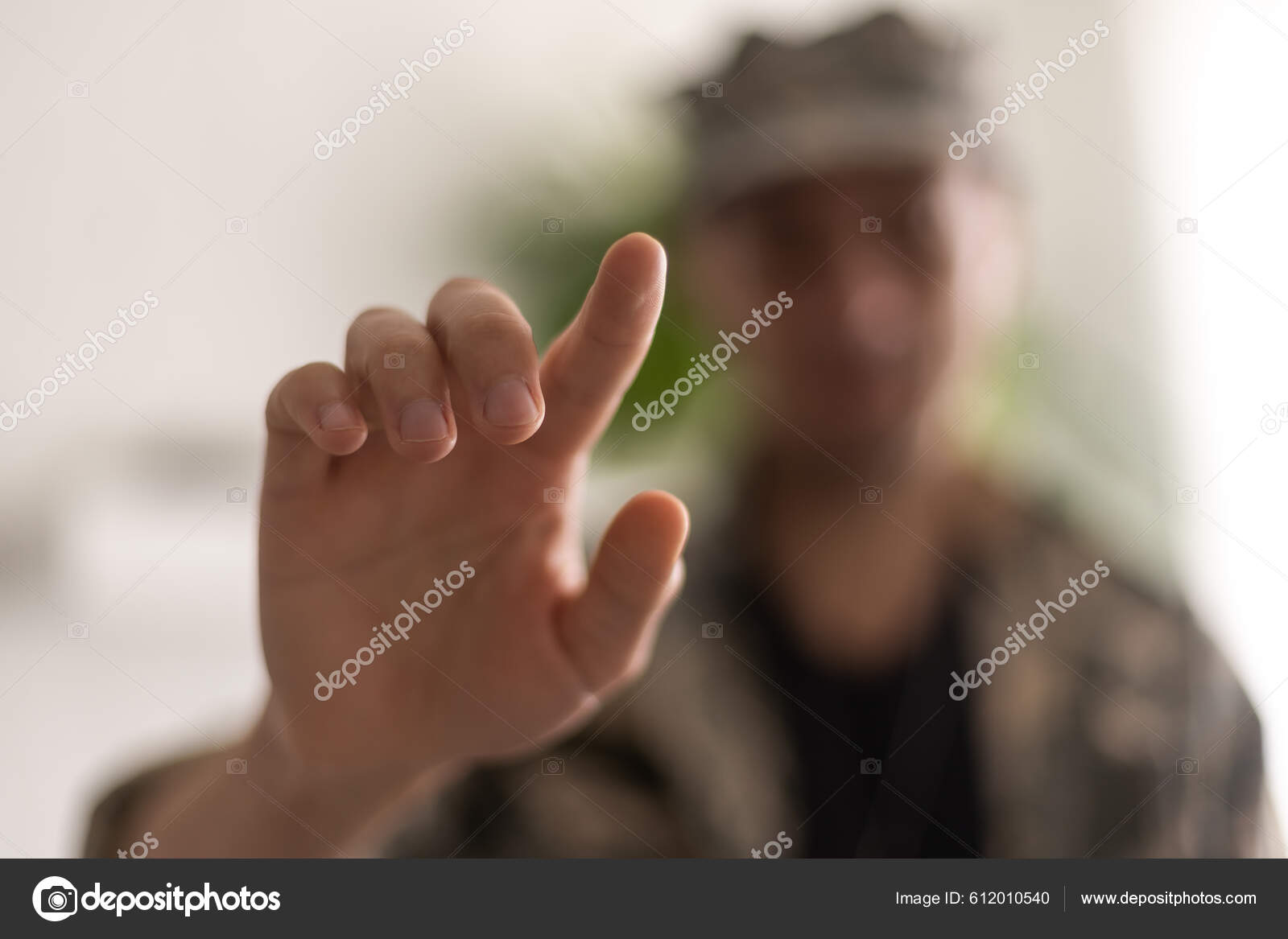 Soldier Man Isolated White Background Pointing Back Index Finger Stock ...