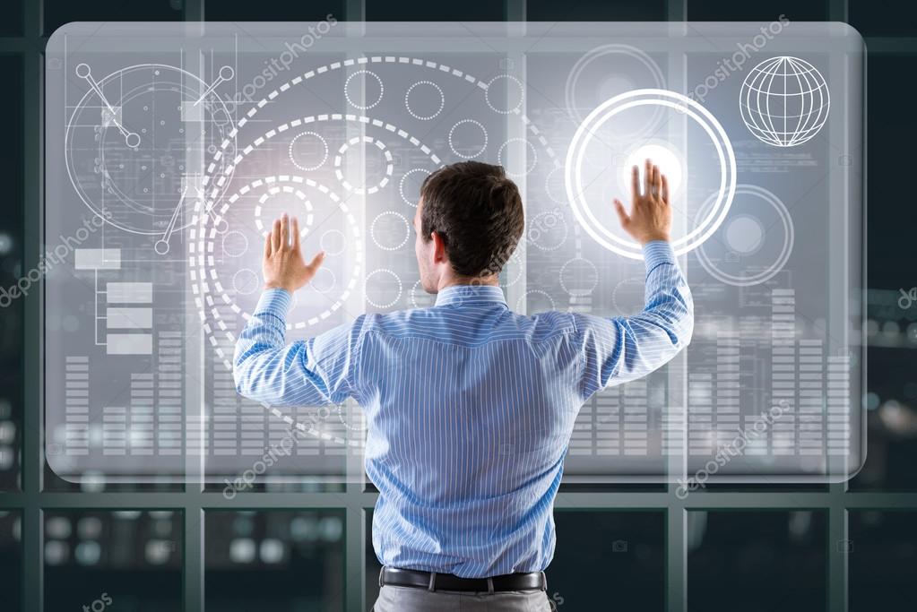 Businessman working with virtual technologies — Stock Photo ...