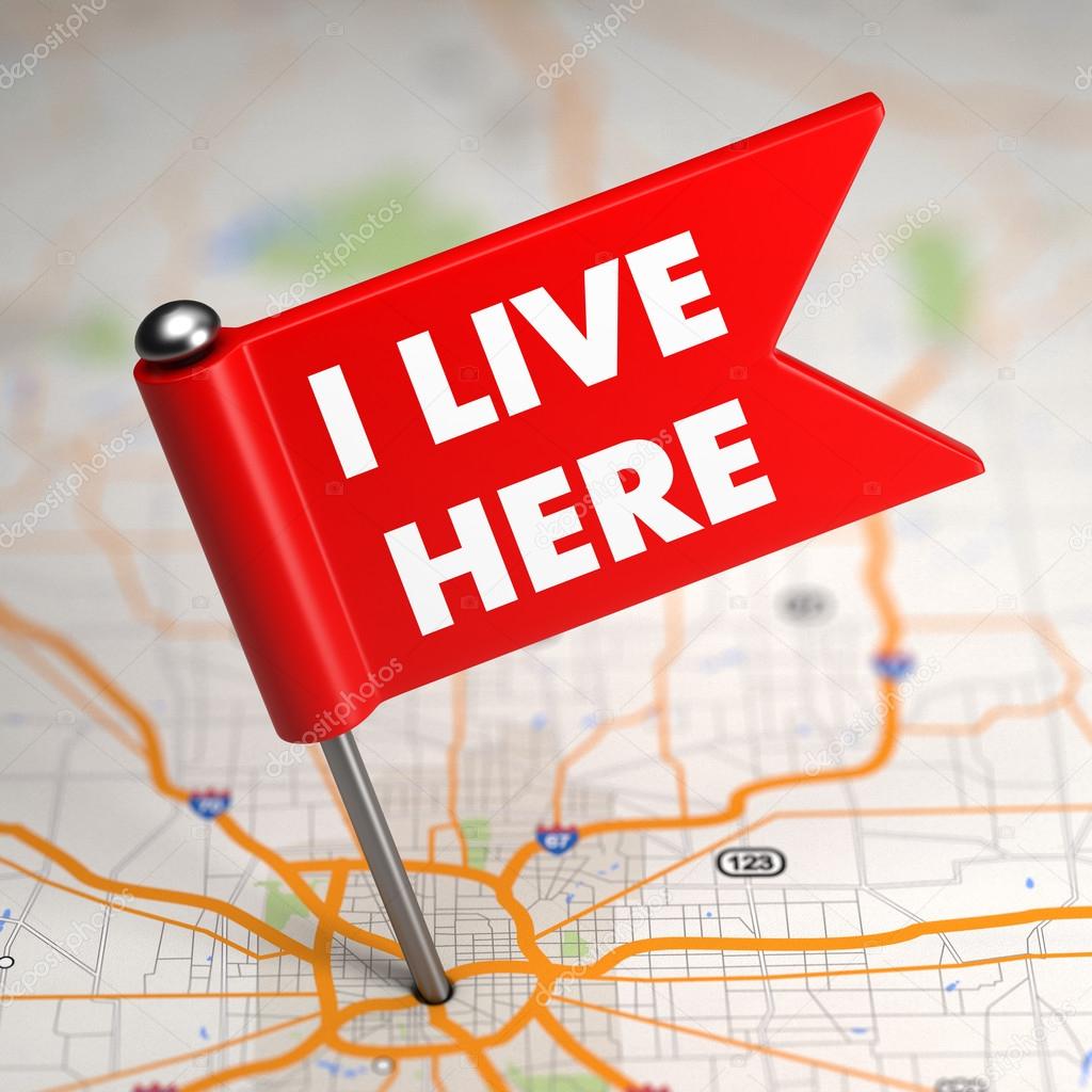 I Live Here - Small Flag on a Map Background. — Stock Photo ...