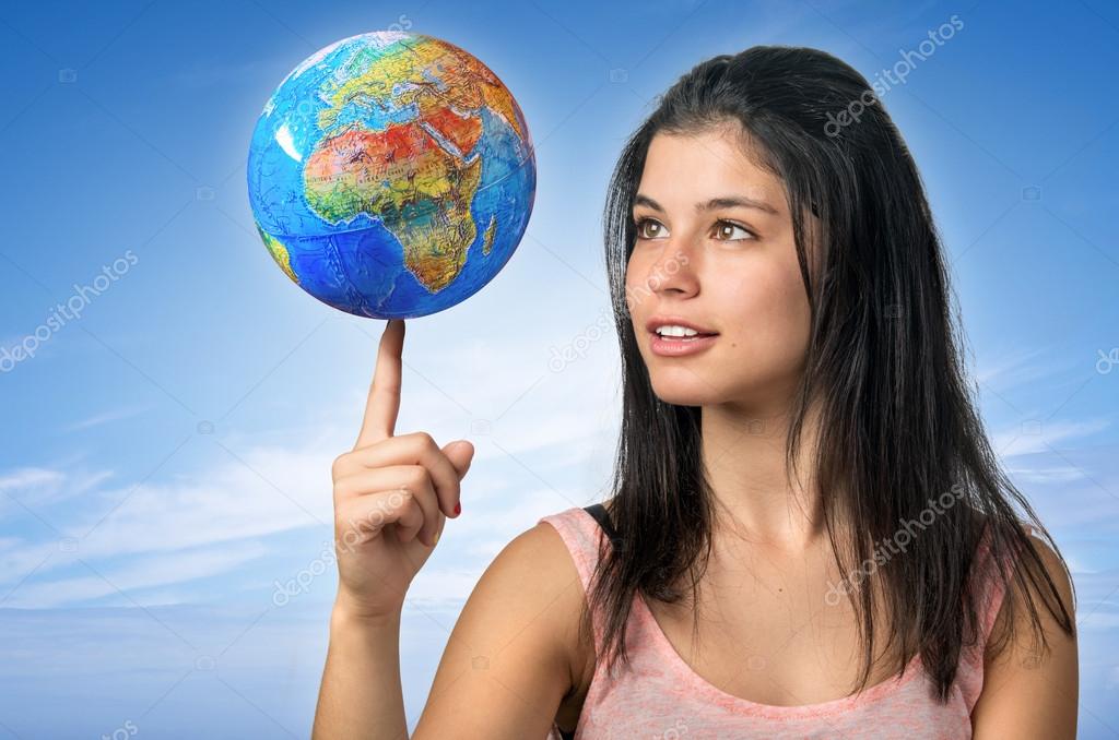 Girl and Globe — Stock Photo © ccaetano #46953931 Girl and Globe — Stock Photo © ccaetano #46953931