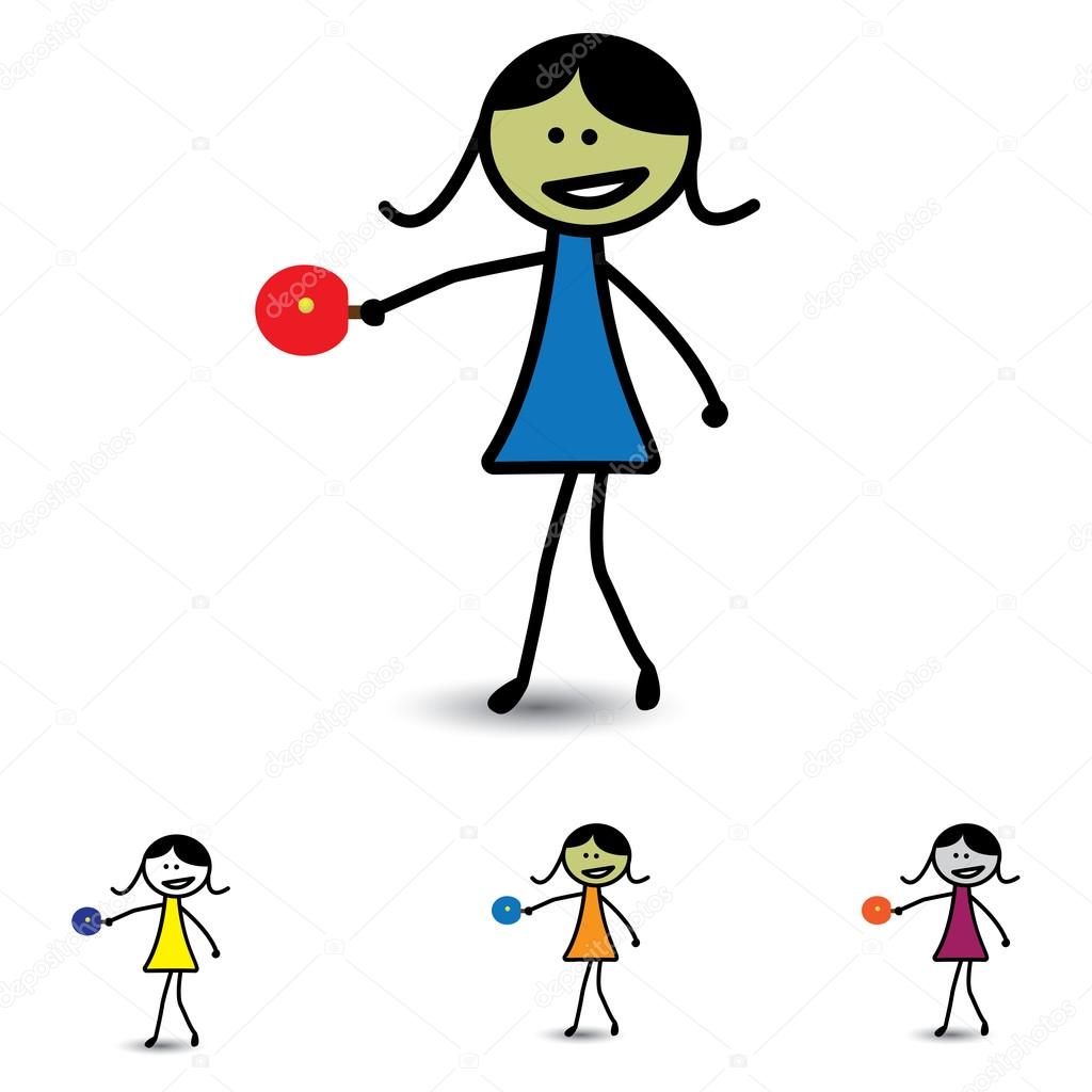 Illustration of cute girl(kid) playing table tennis game. The gr Stock ...