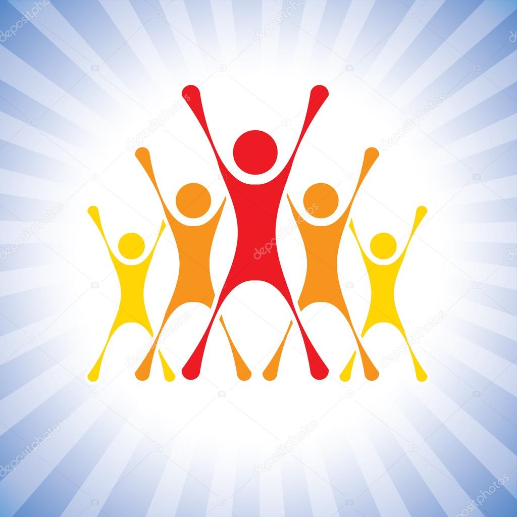 Team of achievers celebrating victory in a competition- vector g ...