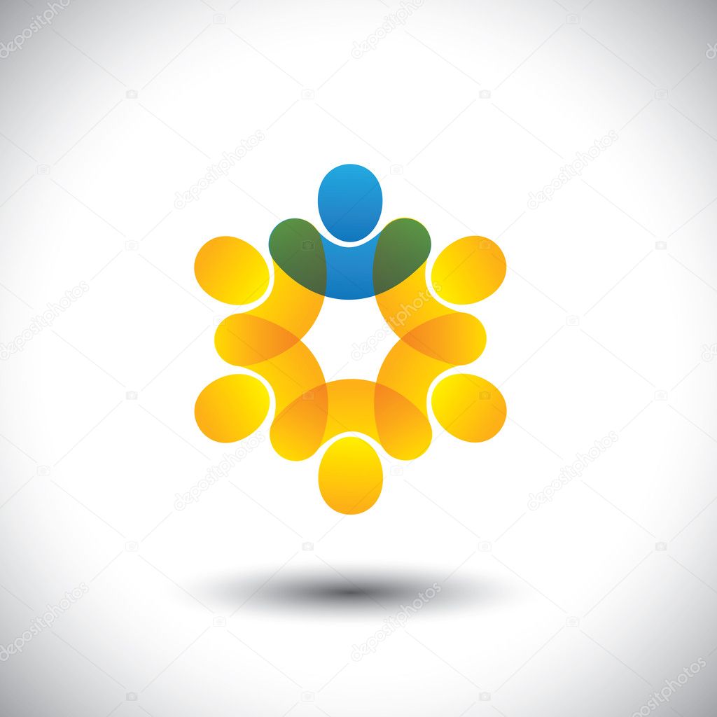 Abstract icons of people and leader in circle - leadership conce ...