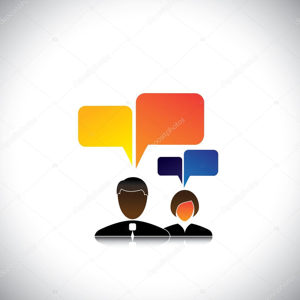 Abstract man & woman employees icons with speech bubbles - conce Stock ...