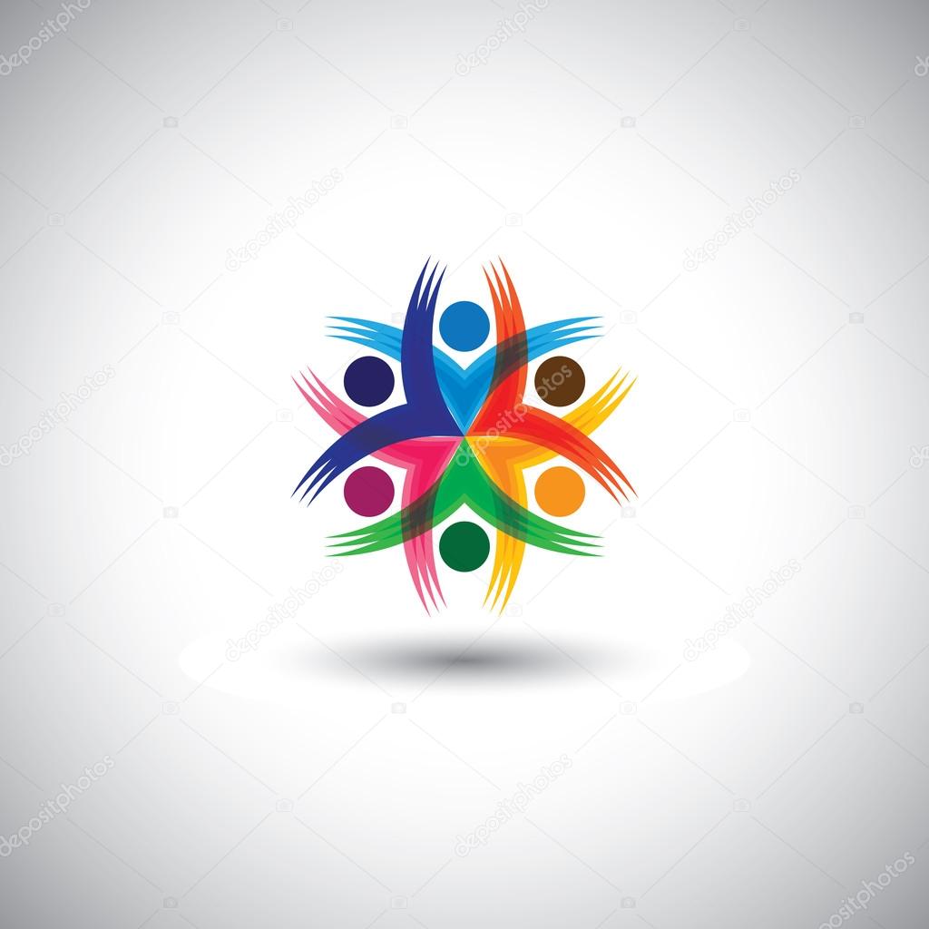 Happy colorful employees & executives unity & diversity - vector ⬇ ...