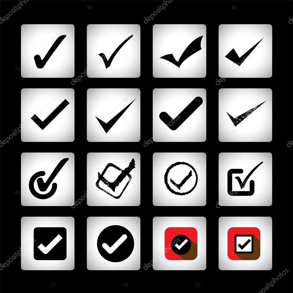 Tick mark vector icons collection set on black background. Stock Vector ...