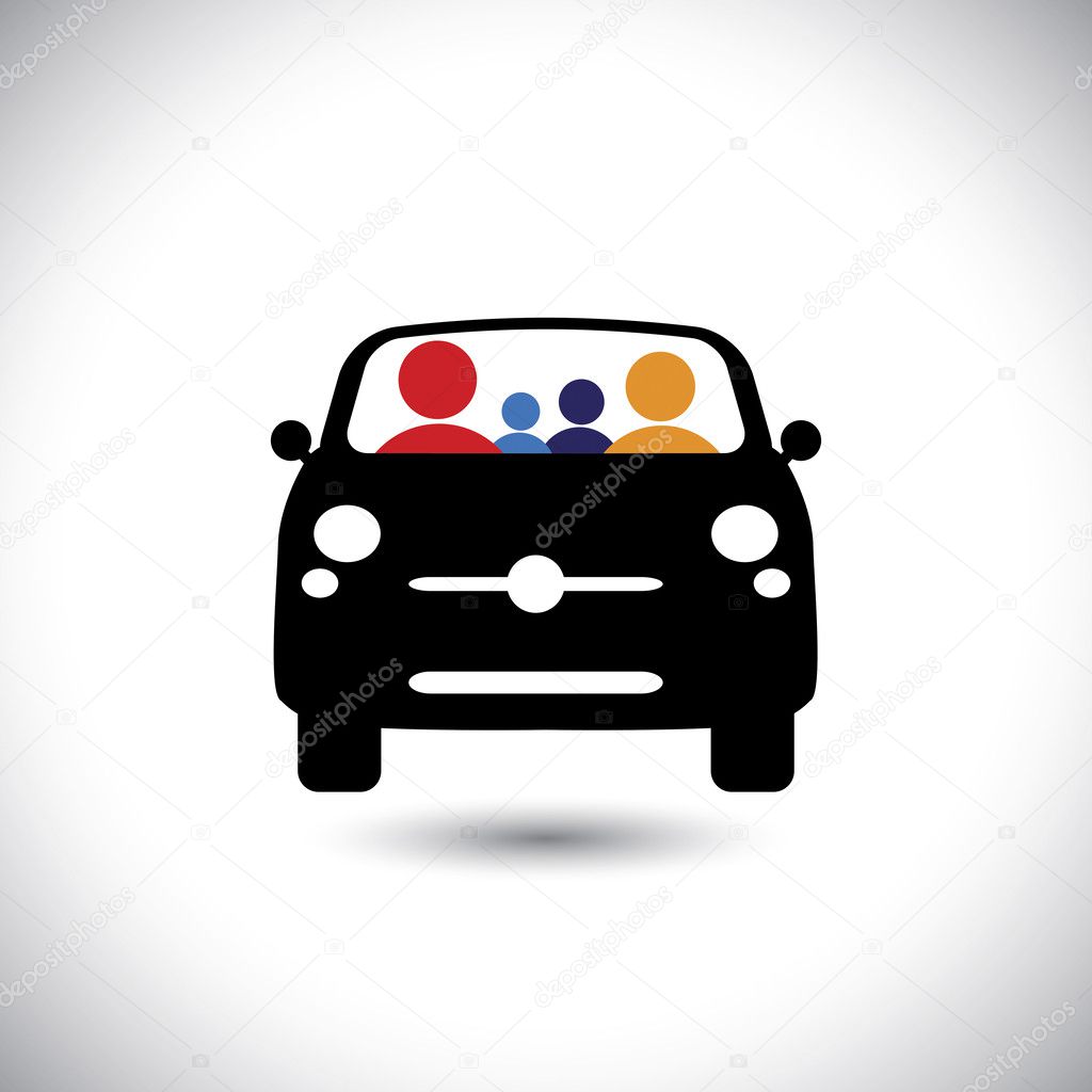 Family & car vector : father, mother, son & baby girl on travel — Stock ...