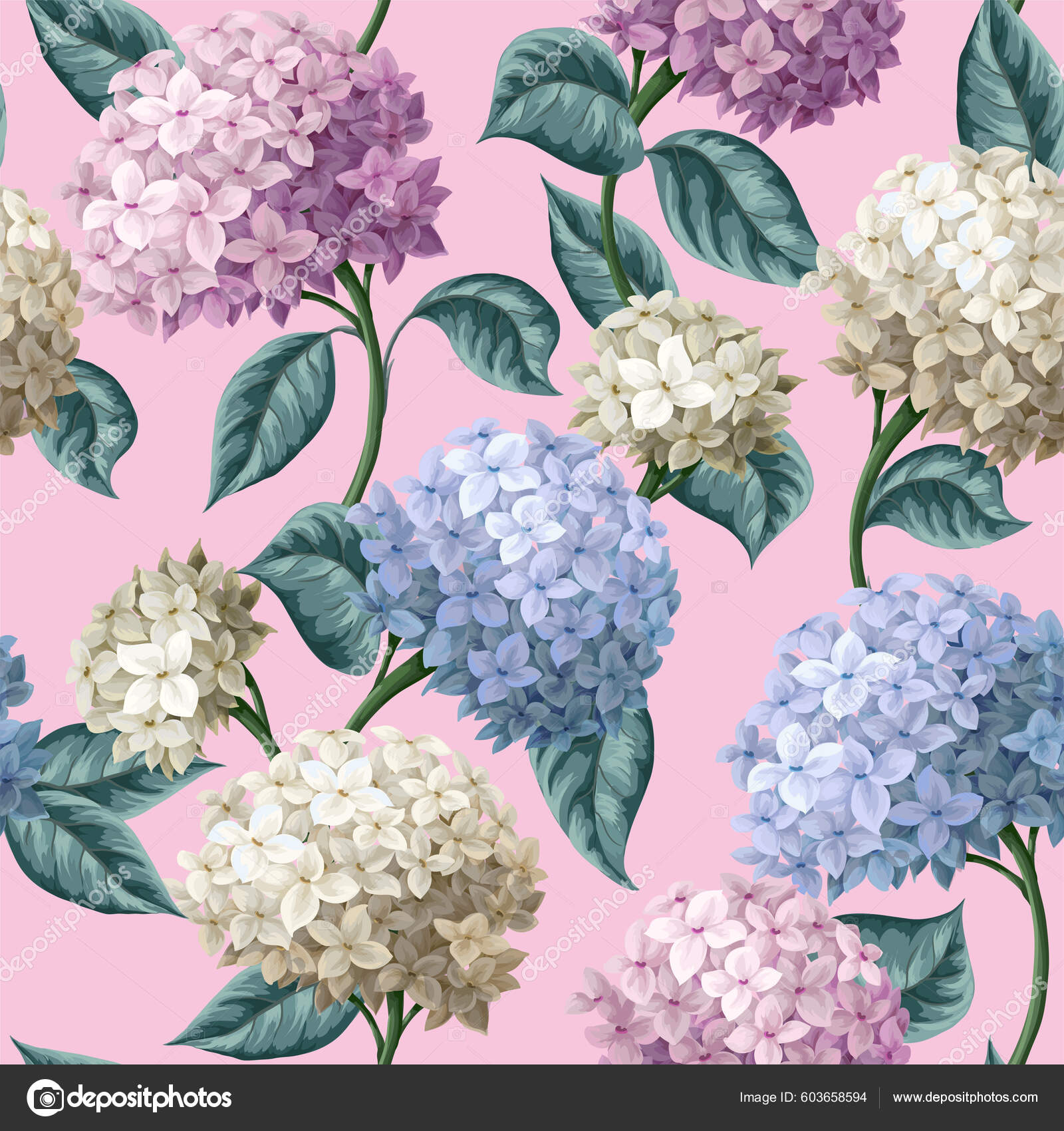 Seamless Botanical Pattern Hydrangeas Vector Stock Vector by ©Yuli23 603658594