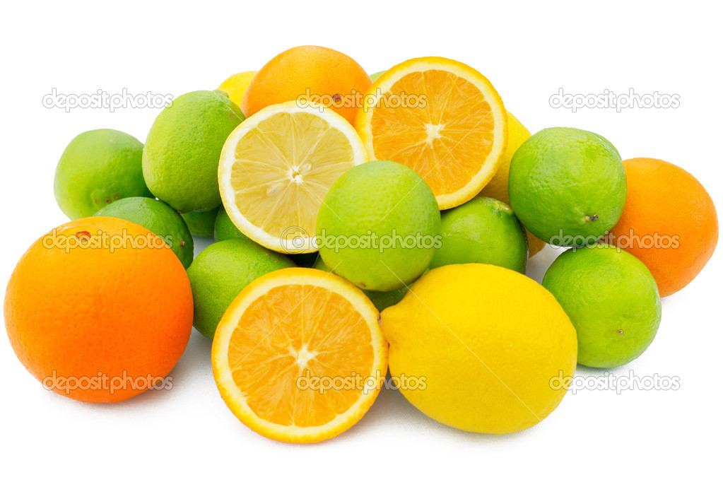 grupo de frutas cítricas laranja, limão e limão — Foto Stock © 18042011 ...