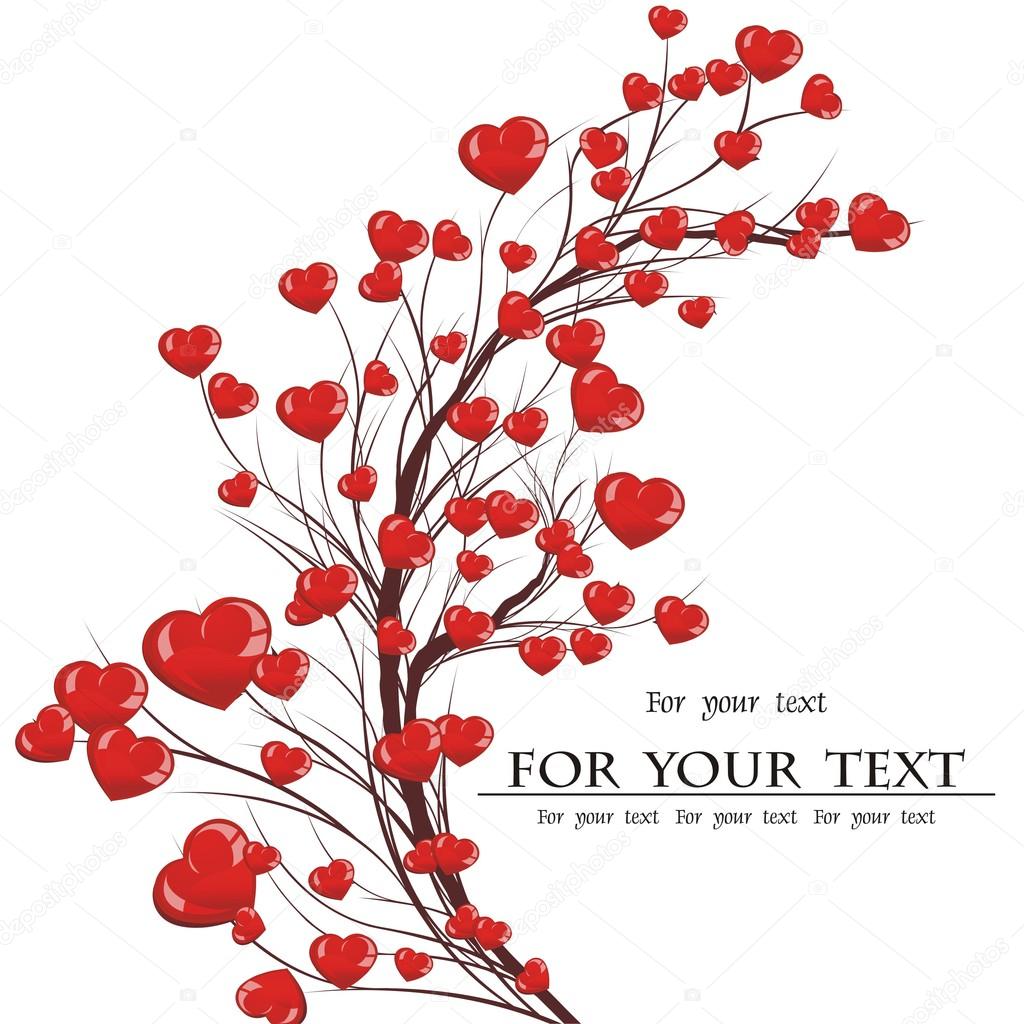 Vector abstractos ramas con corazones, flores y aves — Vector de stock ...