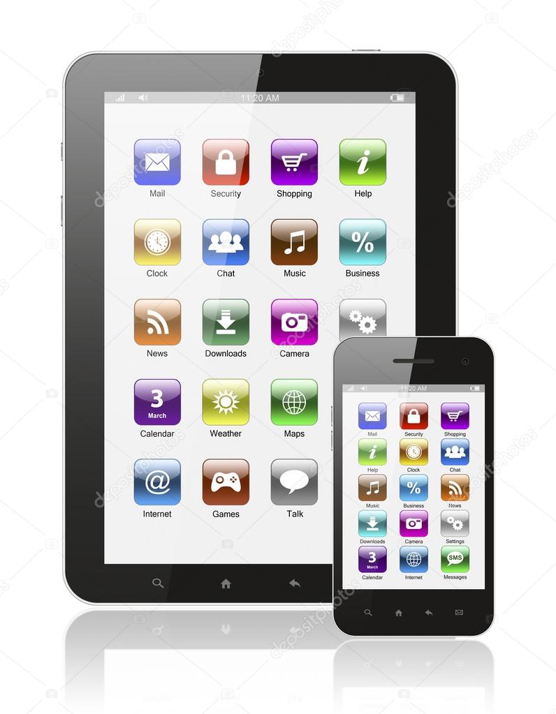 Tablet pc and smart phone with icons — Stock Photo © rozelt #21143739