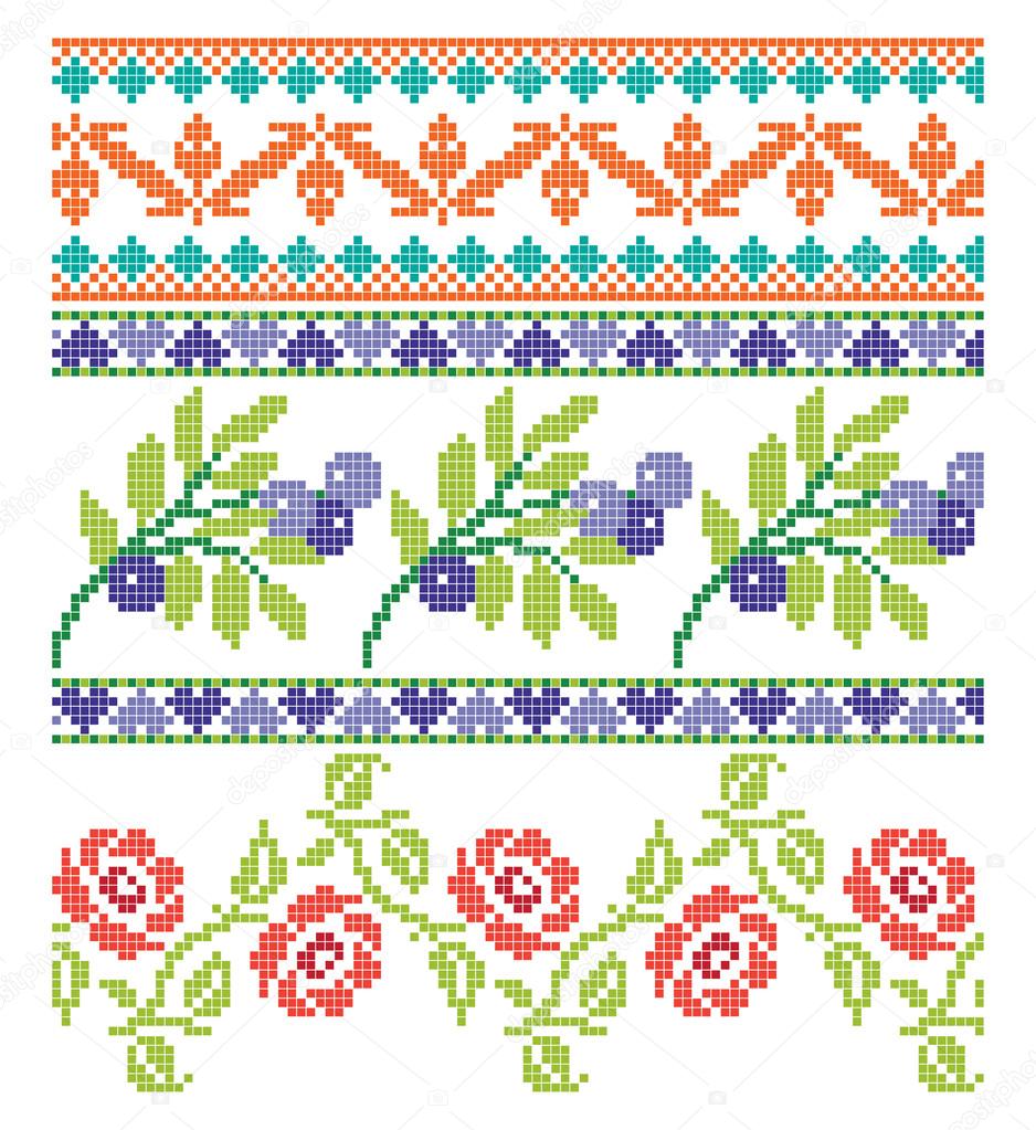 Set of embroidery elegance flower borders Stock Vector Image by ...