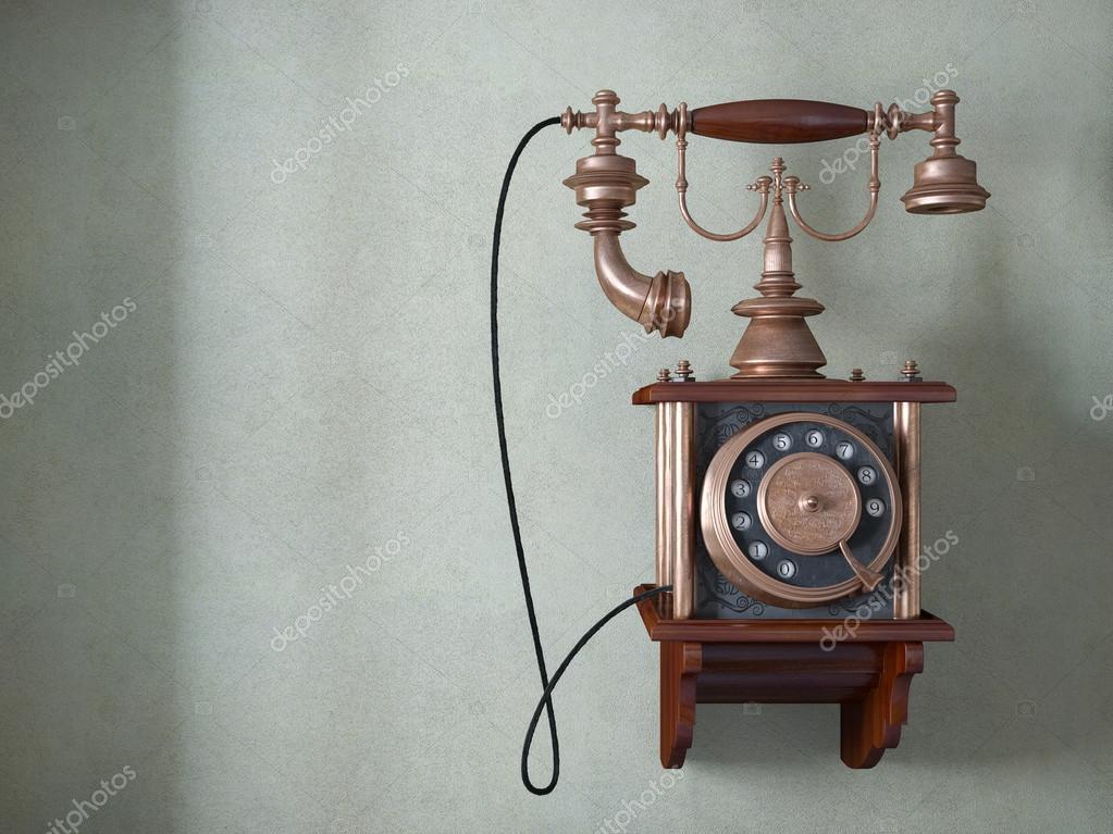 Vintage telephone on old wall concept background Stock Photo by ...