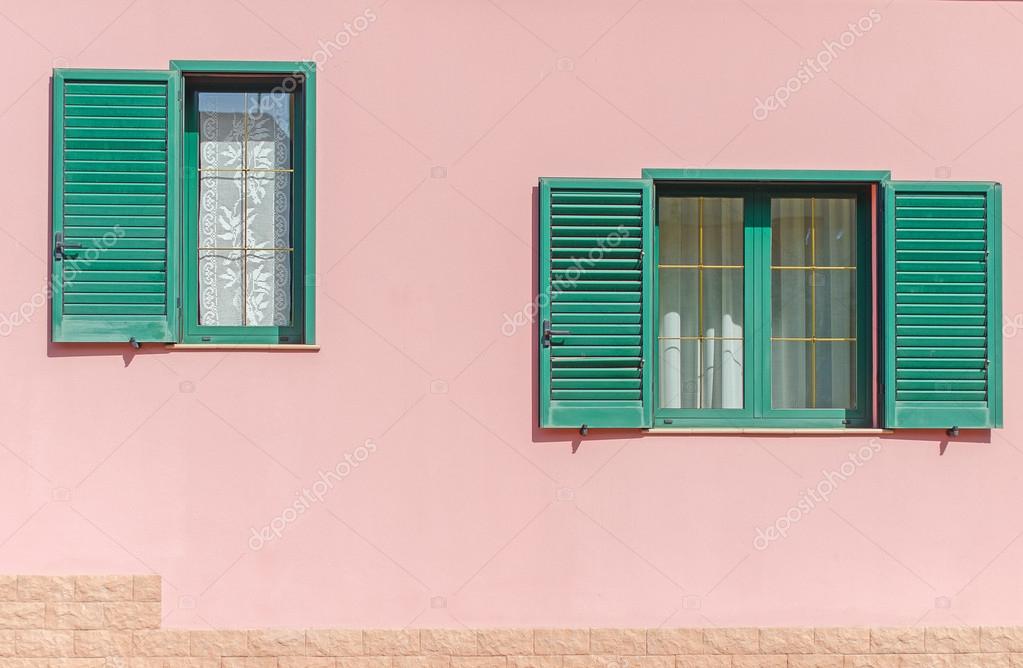 Two window with open green shutters Stock Photo by ©mproduction 37130643