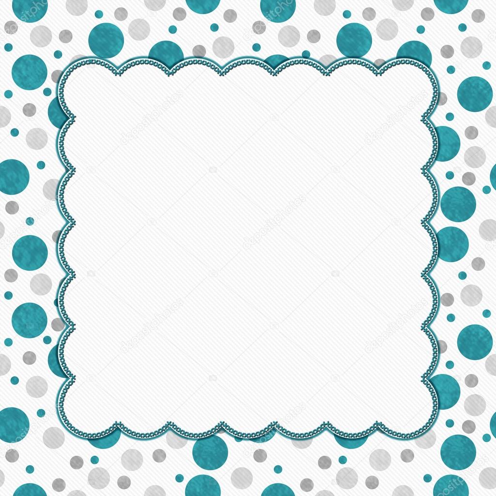 Teal, Gray and White Polka Dots Frame with Embroidery Background ...