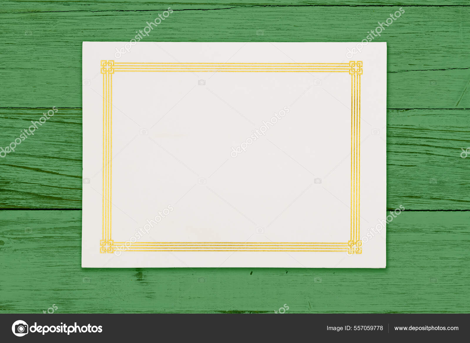 Blank Greeting Card Gold Trim Light Green Grained Wood Copy Stock Photo ...