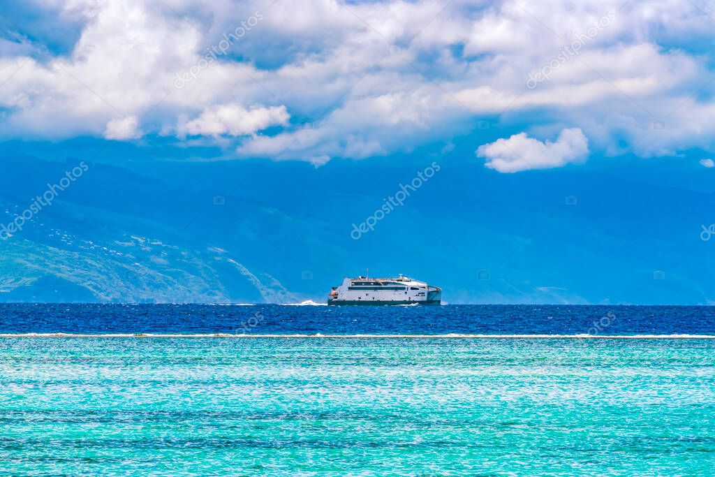 Interisland Ferry From Tahiti Island Cloudscape Outer Reef Blue Water ...