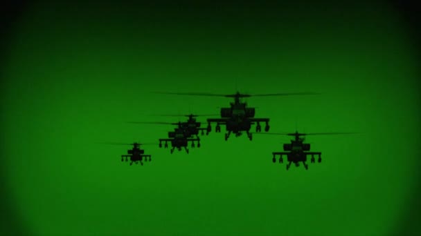 Apache AH-64 helicopters fly at night, night vision infrared — Stock ...