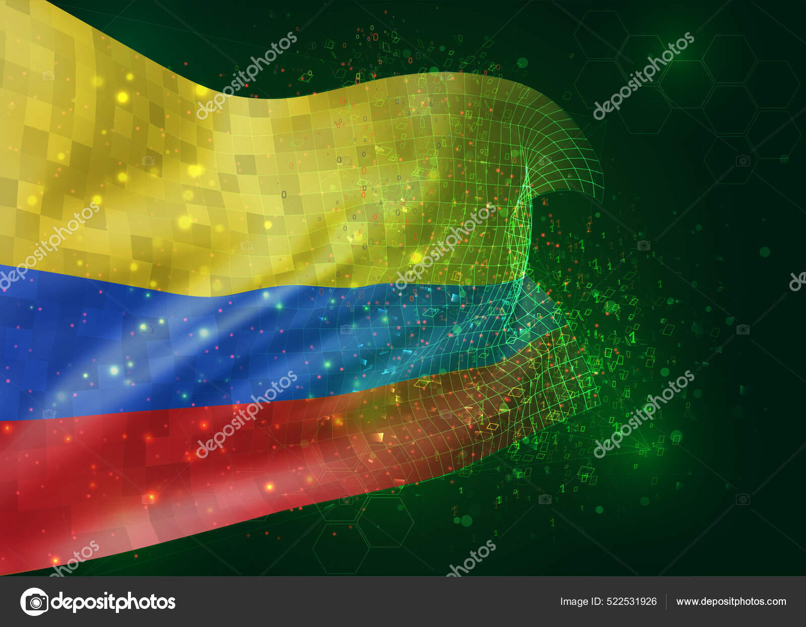 Colombia Vector Flag Green Background Polygons Data Numbers Stock ...