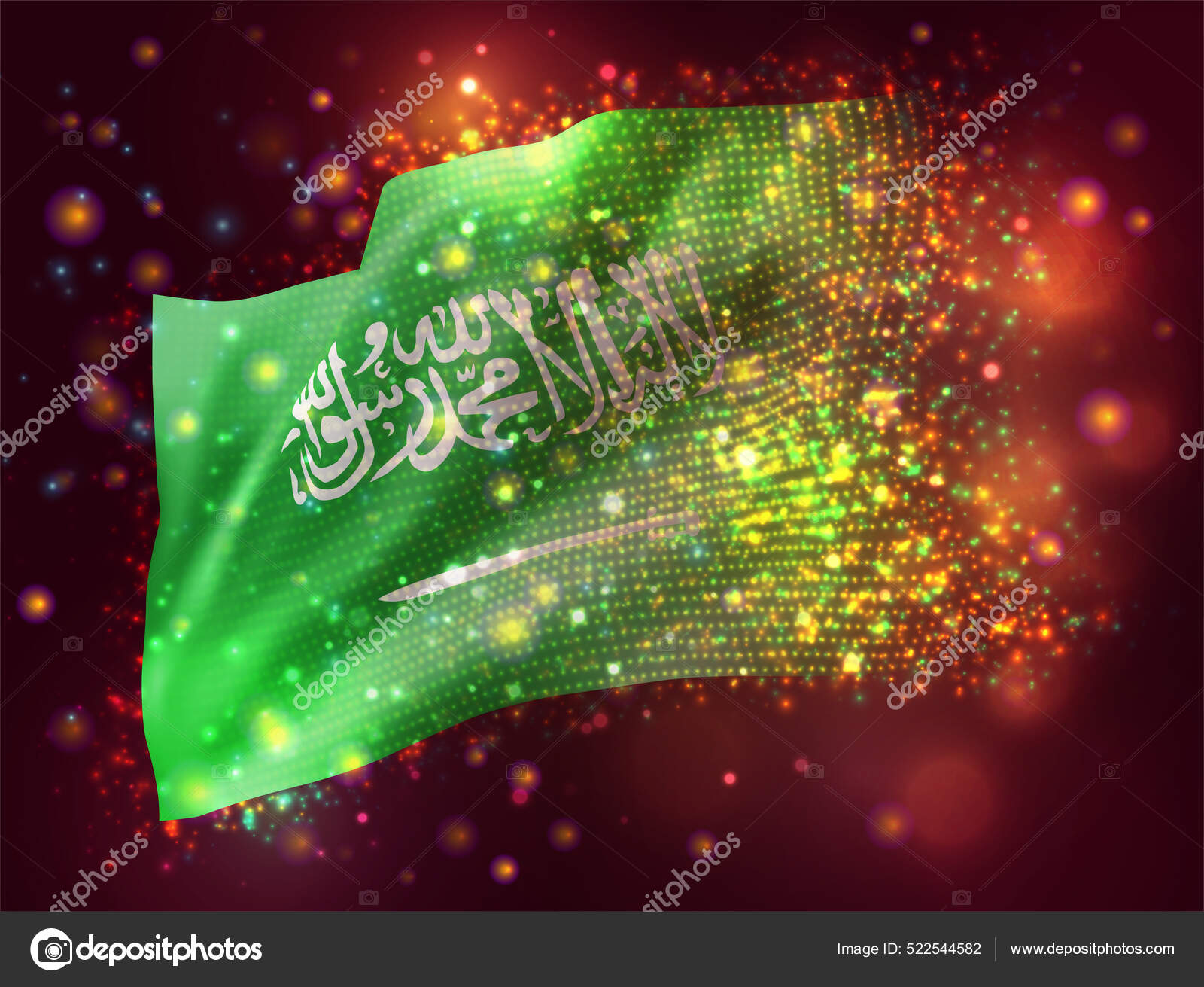Saudi Arabia Vector Flag Pink Purple Background Lighting Flares Stock ...