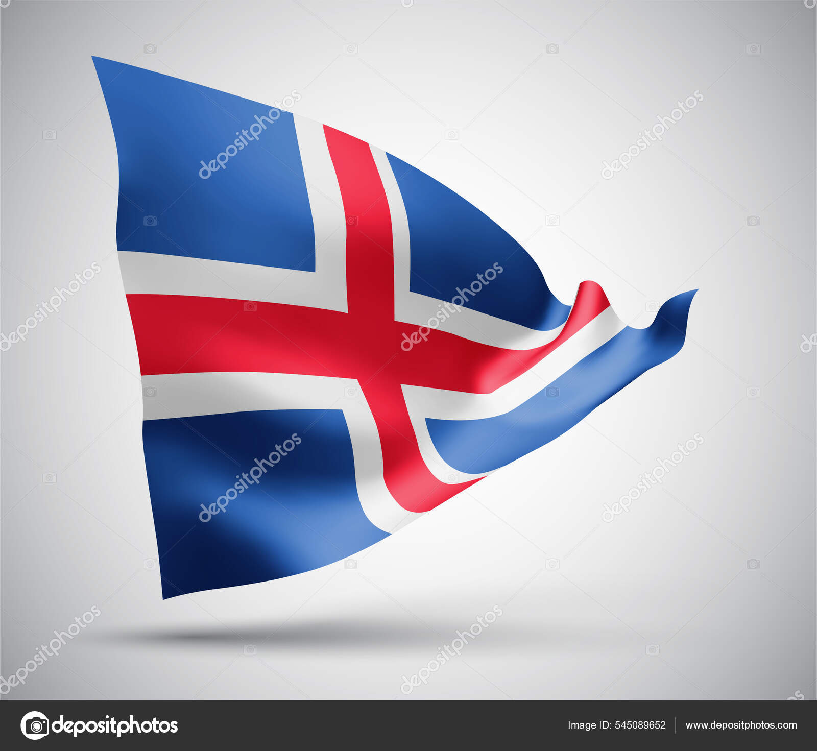 Iceland Vector Flag Waves Bends Waving Wind White Background Stock ...