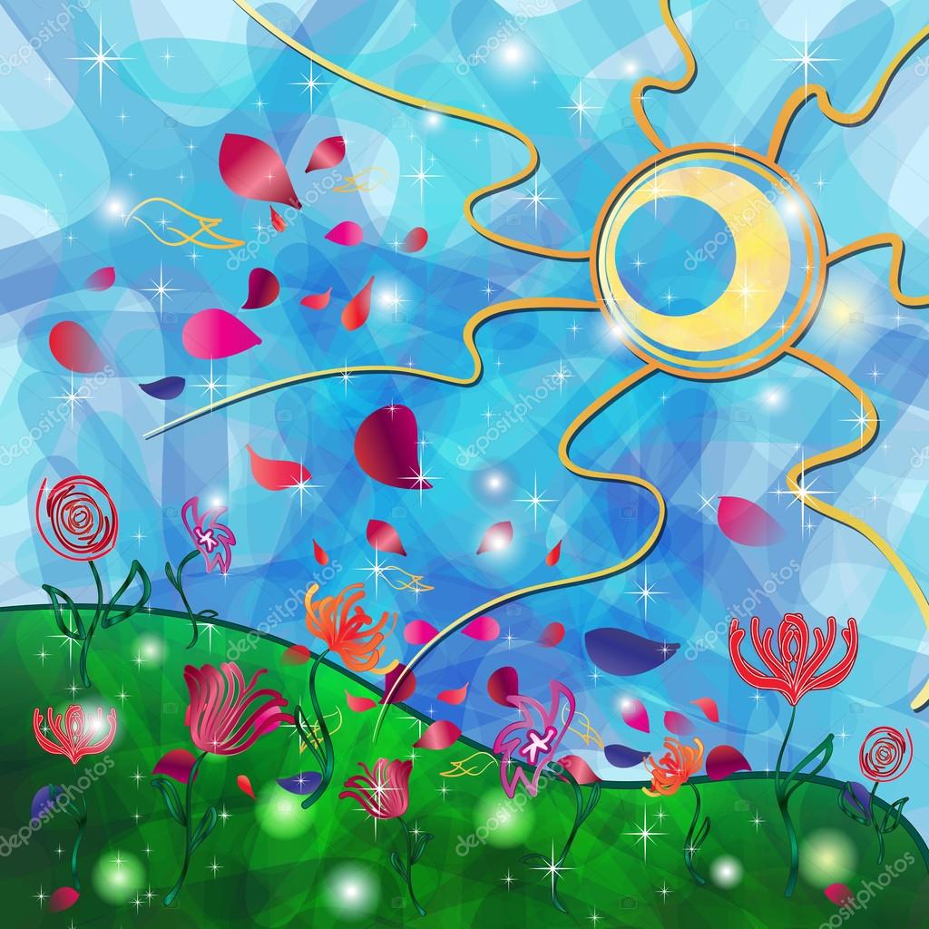 Fantasy background with Tribal Sun and Flowers Stock Vector Image by ...