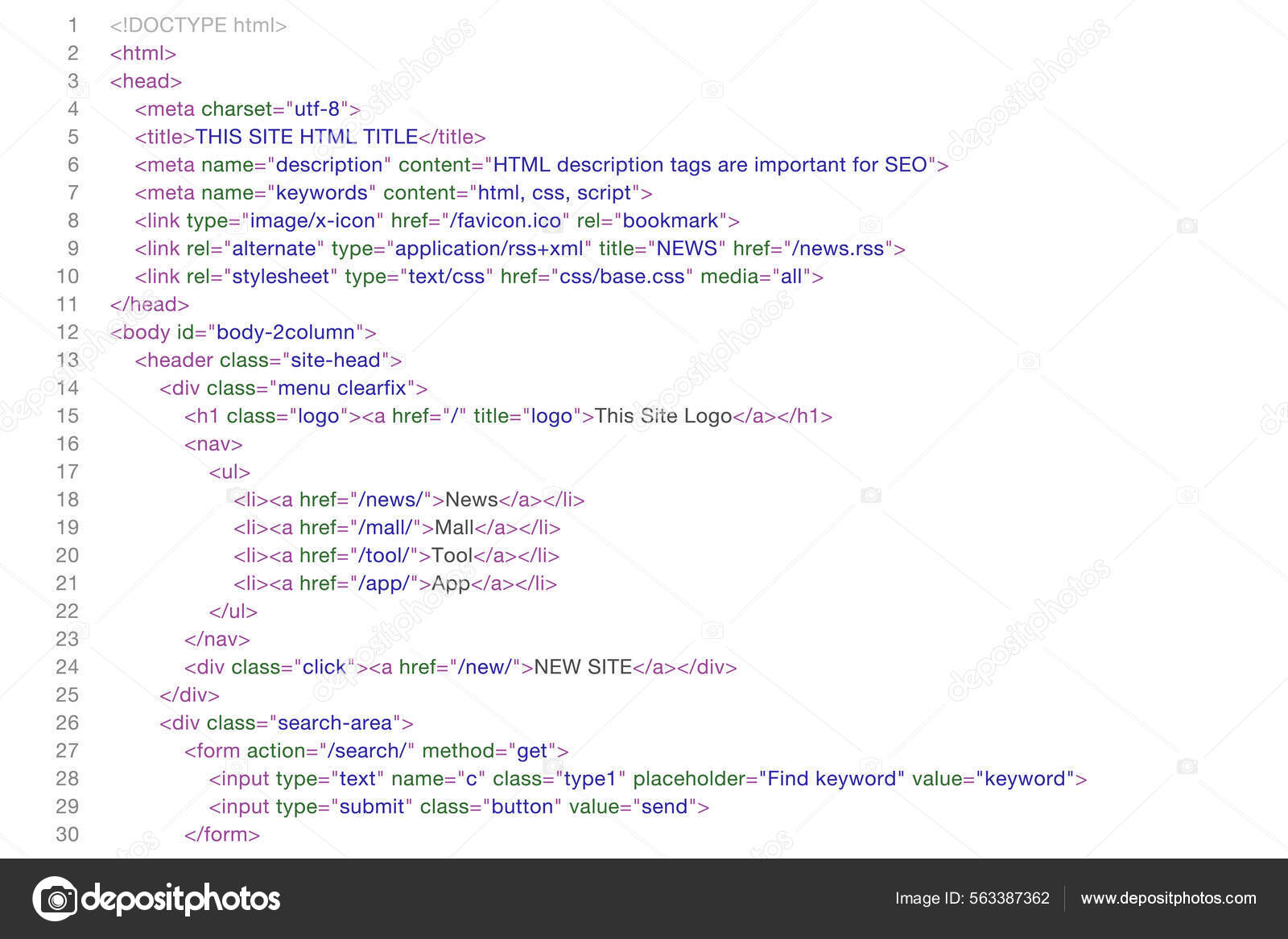 Html Исходный Код Главной Страницы Векторный Иллюстрационный Материал ...