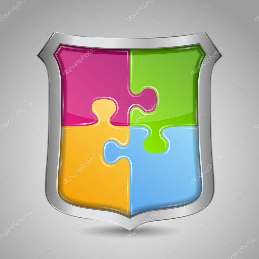 Shield with puzzle pieces ⬇ Vector Image by © human_306 | Vector Stock ...