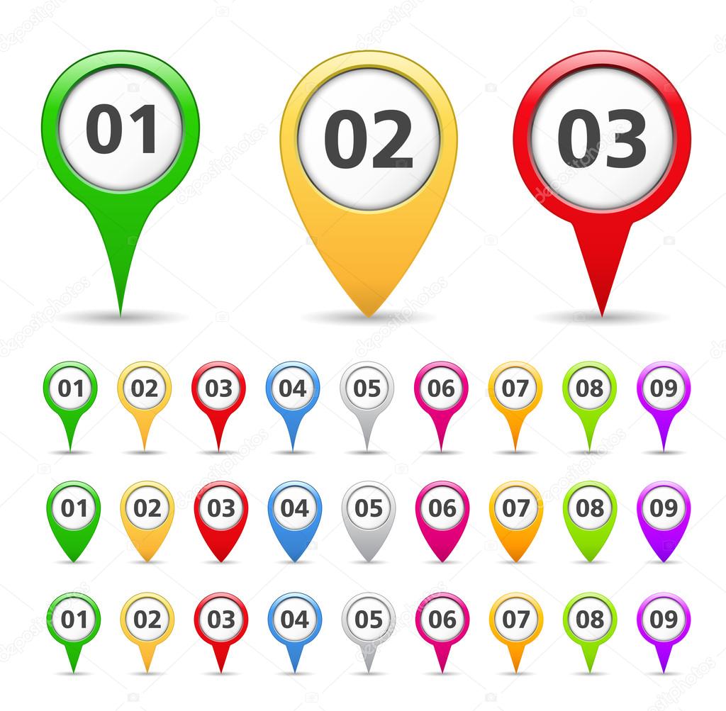 Map Markers with numbers — Stock Vector © human_306 #13832299