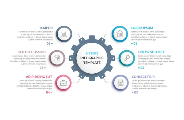 Infographic Template Gear Six Elements Steps Options Vector Eps10 Illustration Stock Vector by ...