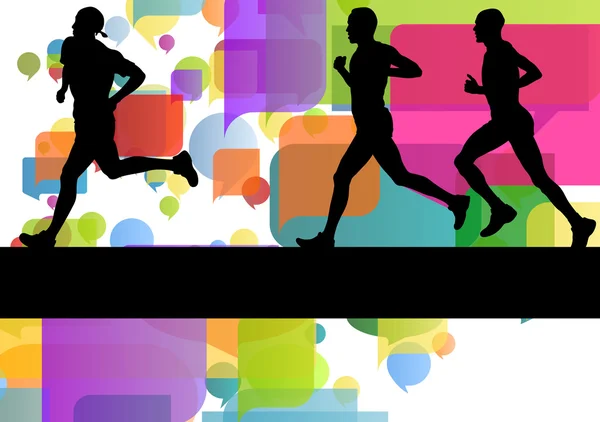 Marathon sport runners in colorful abstract background vector Stock ...