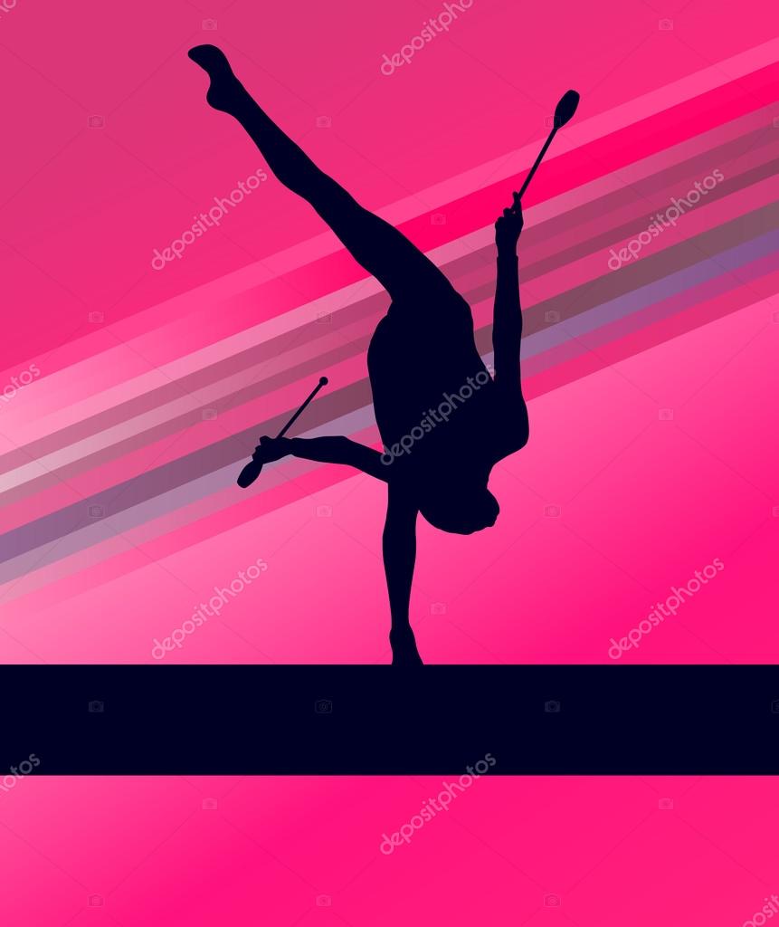 Rhythmic Gymnastics woman with clubs vector background Stock Vector ...