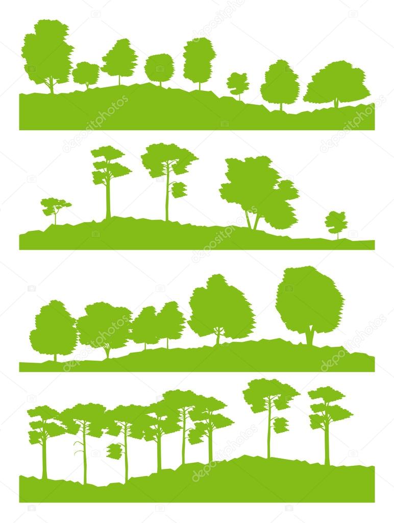 Forest trees silhouettes landscape illustration collection ecolo ... Forest trees silhouettes landscape illustration collection ecolo ...