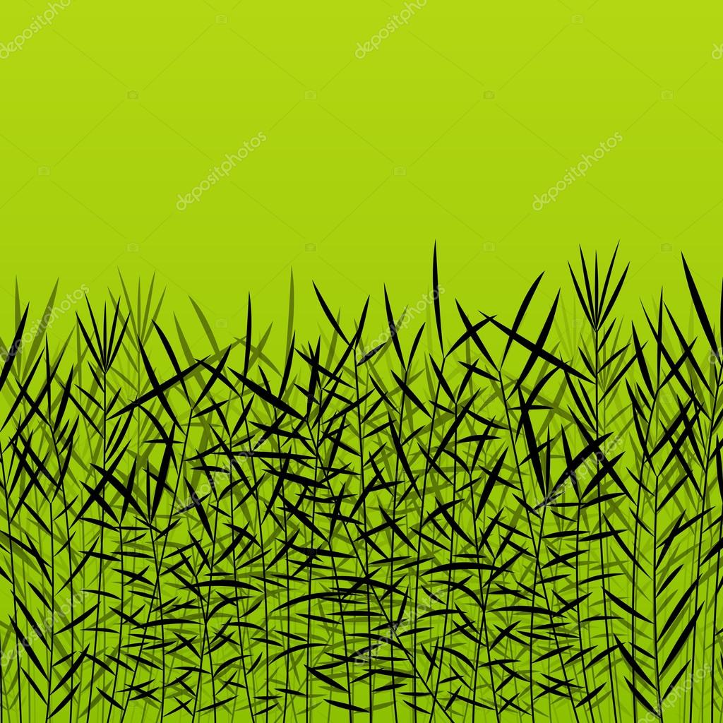 Grass, reed and wild plants detailed silhouettes illustration ba Stock ...