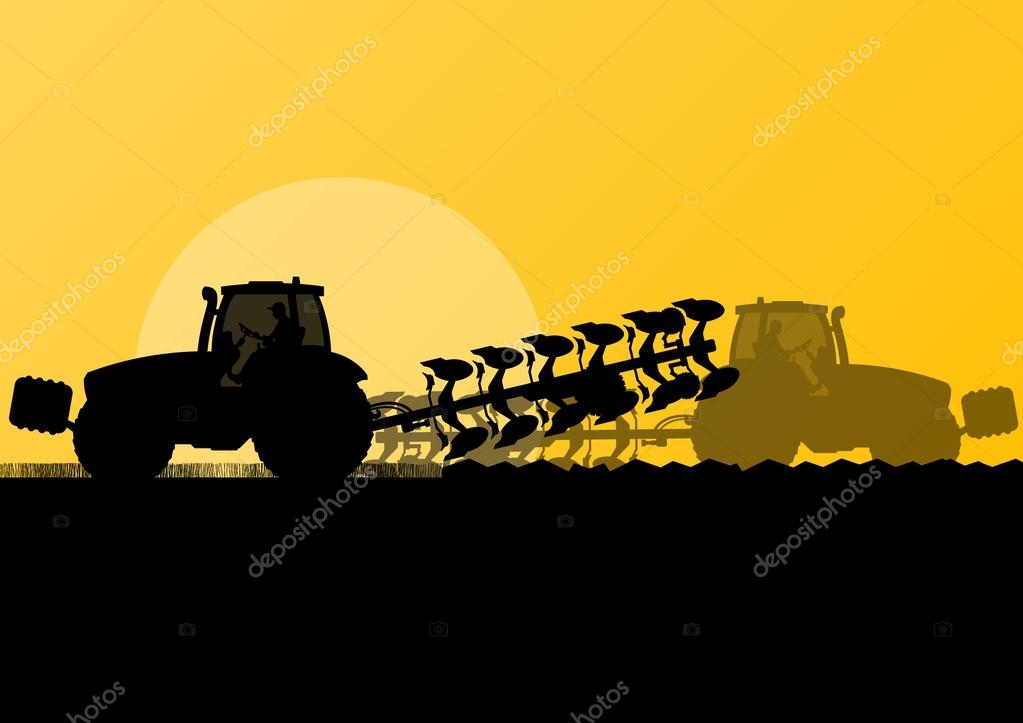 Agriculture tractor plowing the land in cultivated country grain Stock ...