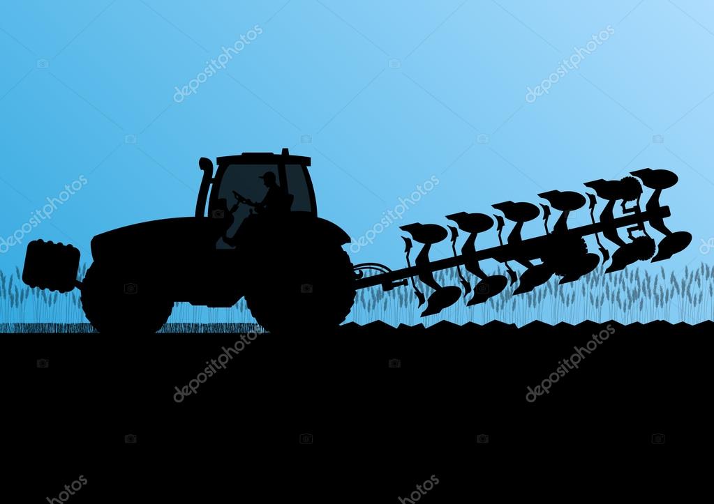 Tractor And Plow Silhouette
