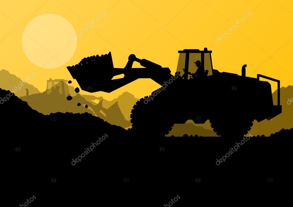 Excavator loader at construction site with raised bucket vector Stock ...