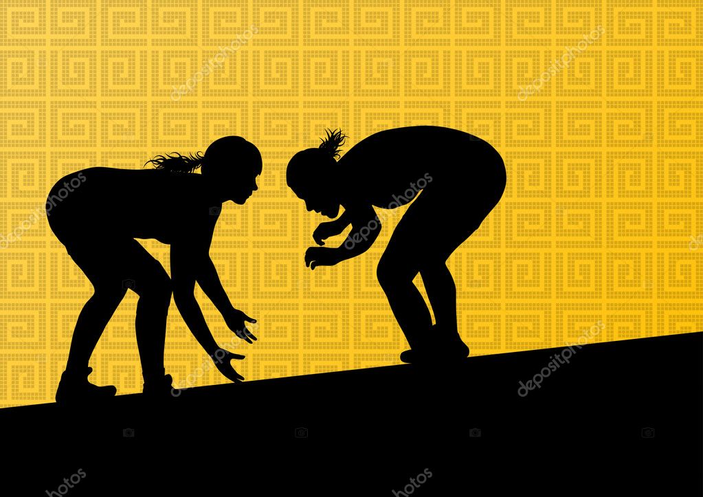 Image vectorielle Lutte romaine grecque active jeunes femmes sport ...