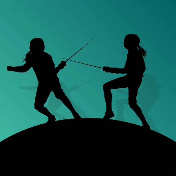 Fencing active young teenager sword fighting sport silhouettes v Stock ...