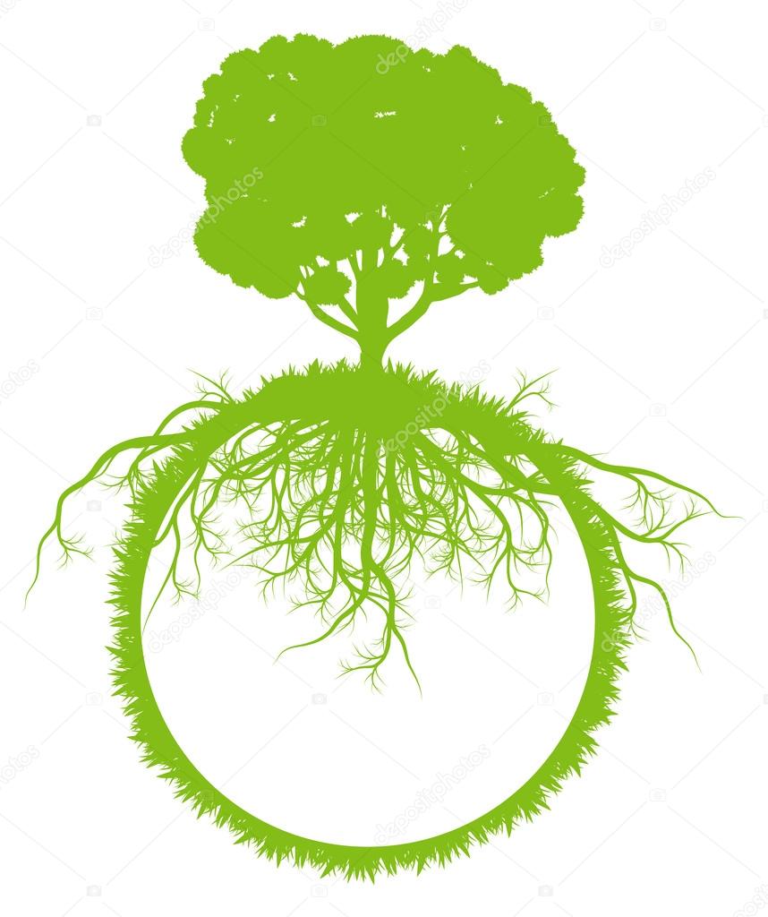 Tree world globe ecology vector background concept with roots Stock ...