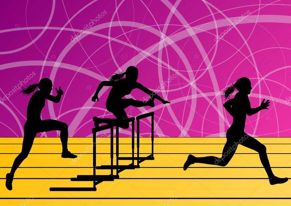 Active women girl sport athletics hurdles barrier running silhou Stock ...