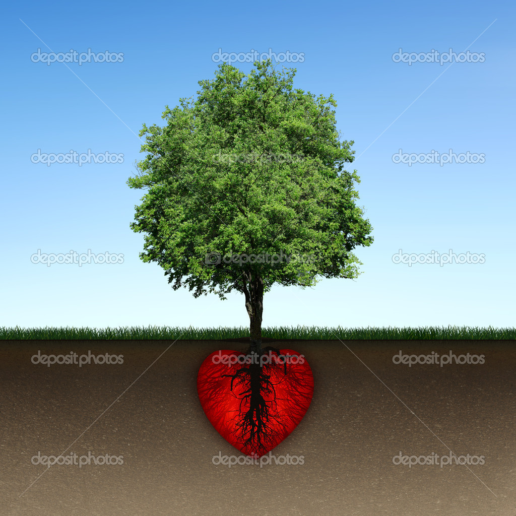 Tree and root of red heart — Stock Photo © Archipoch #13954519