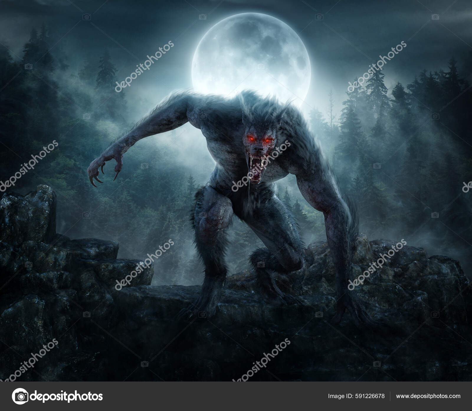 Illustration Black Werewolf Moon Forest — Stock Photo © GRAPHICSOUL ...